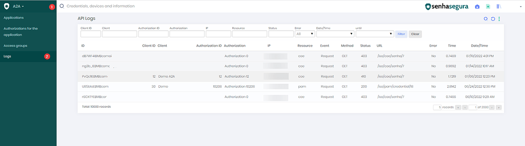 How to view all requests made in the A2A module? - A2A - senhasegura ...