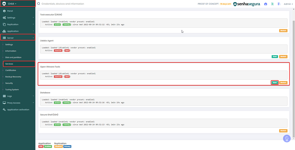 Como habilitar as ferramentas VMware no PAM senhasegura - Orbit Server Manager - Segura Community