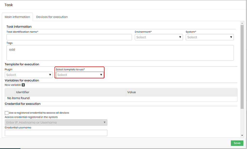 New task registration does not display templates for selection ...