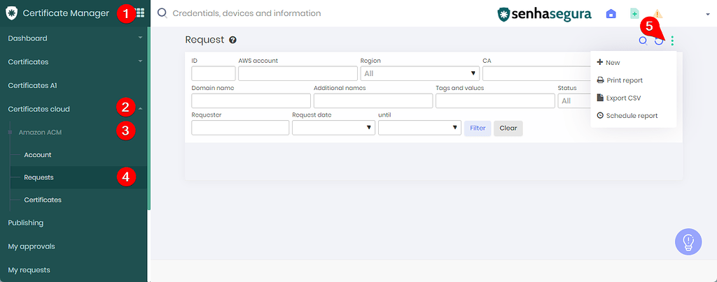 How to access Amazon ACM request report - Certificate Manager - Segura ...