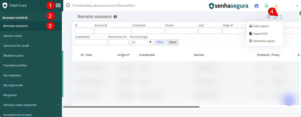 How to access remote sessions report - PAM Core - Segura Community