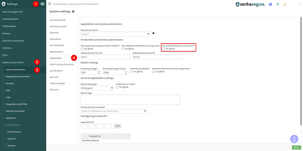 Credentials and devices parameters: Use credential type on unique key ...