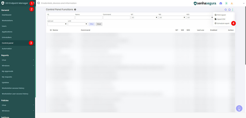 How to access GO control panel functions schedule reports - GO Endpoint ...