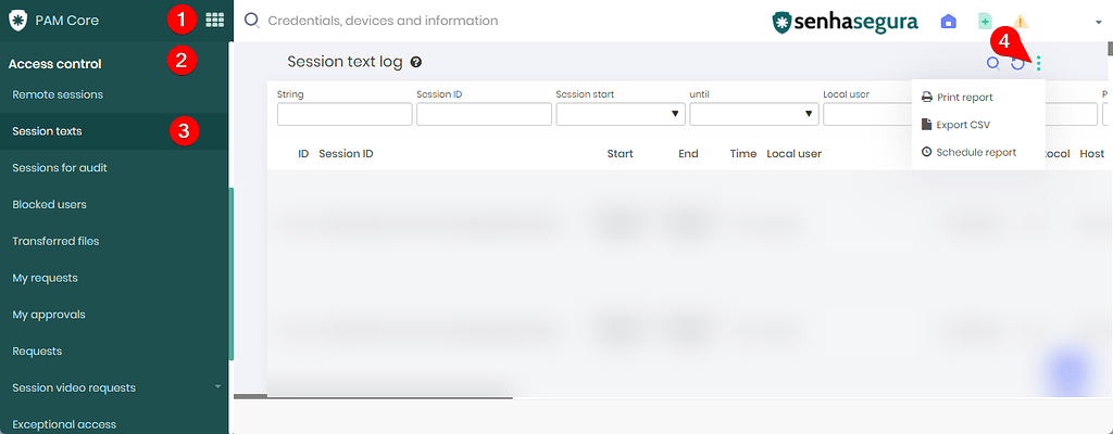 How to access session text log report - PAM Core - Segura Community