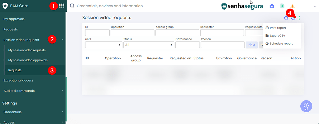 How to access session video requests report - PAM Core - Segura Community